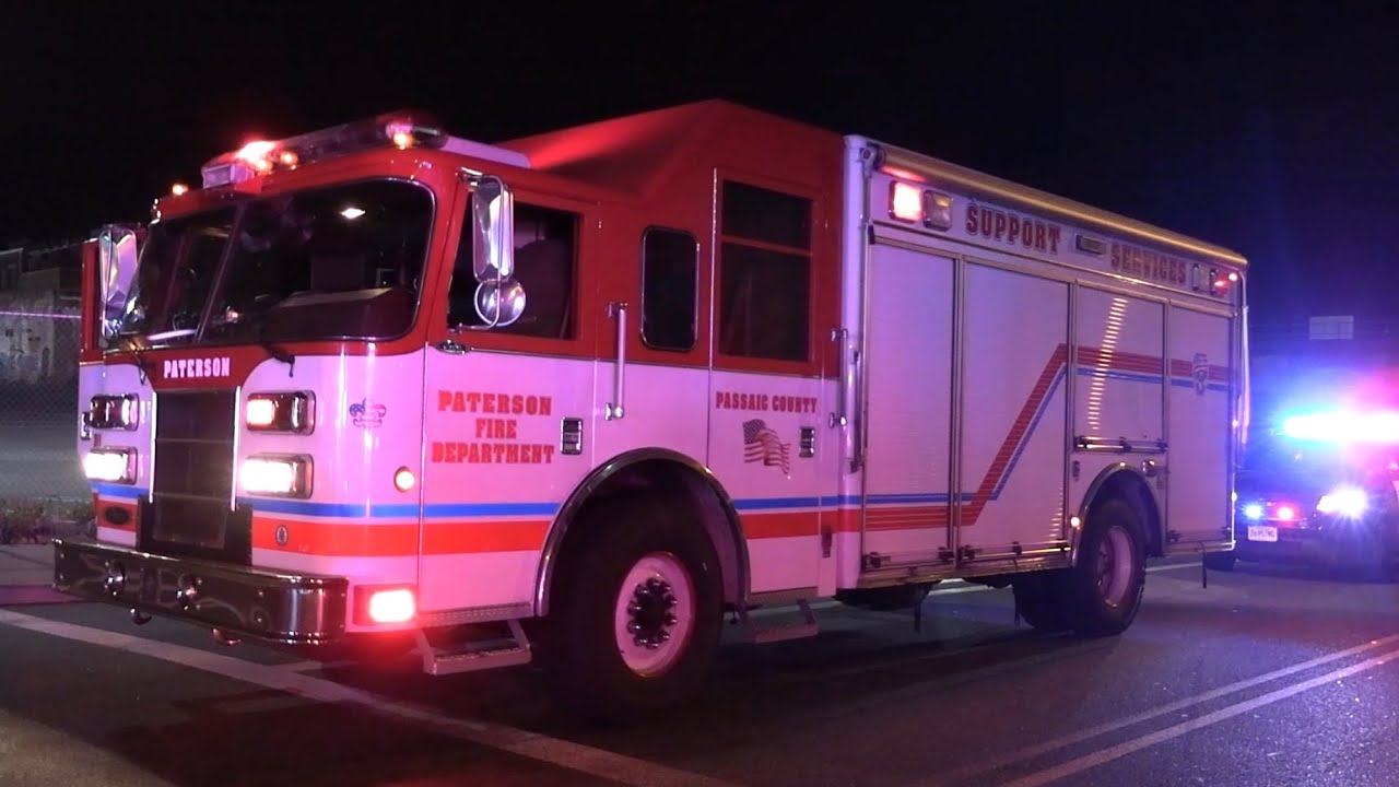 Paterson NJ Fire Dept RAC Unit & Deputy 4 Responding on Grand St to a ...