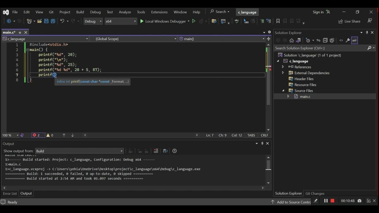 c language hello world and printf function - YouTube