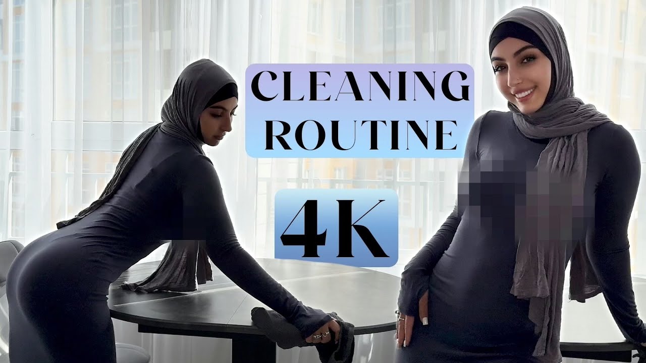 4K Transparent Cleaning | Modest Look in Fitted Dress & Hijab | Easy ...