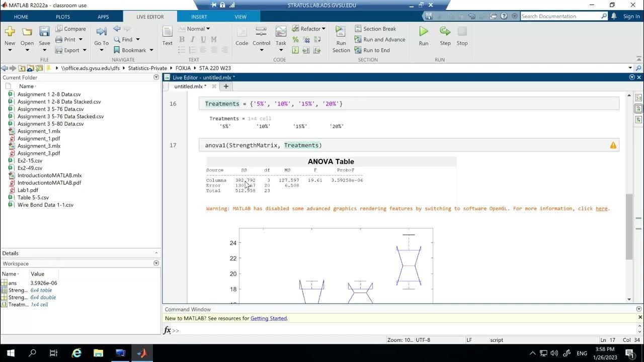 One Way ANOVA with MATLAB when data is in a csv file - YouTube