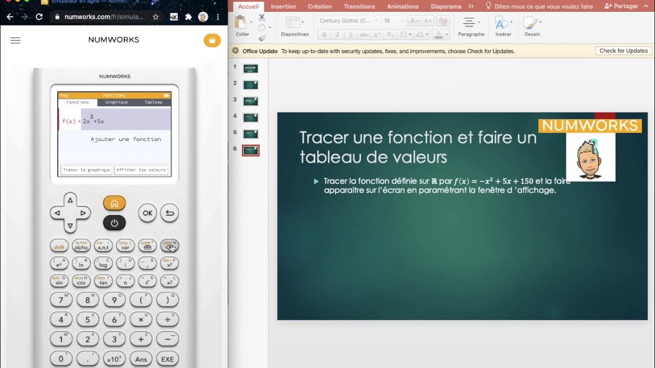 Tutos calculatrice Numworks: tracé de fonctions et tableau de valeurs ...