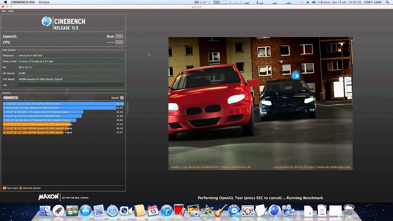 Test CINEBENCH openGL FX3800 - YouTube