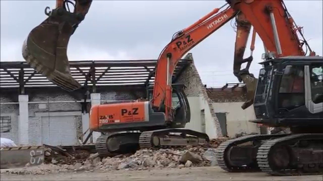 Bagger Zaxis 280 beim Abriss am Hauptbahnhof - YouTube