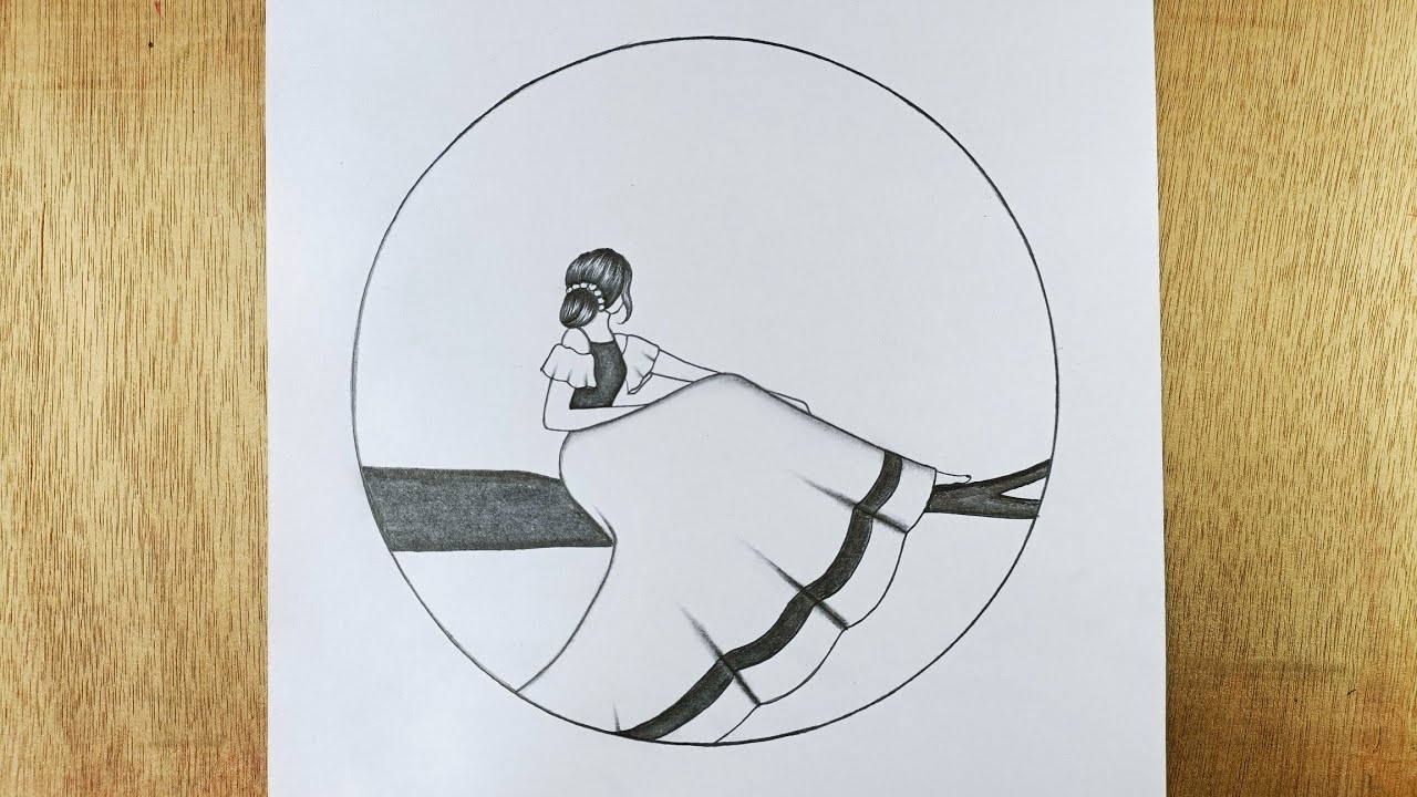 Girl Sitting Alone Sad Drawing