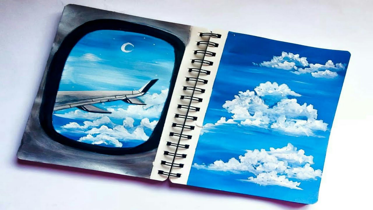 Drawing a plane flying among clouds | by acrylics | Art #9 - YouTube