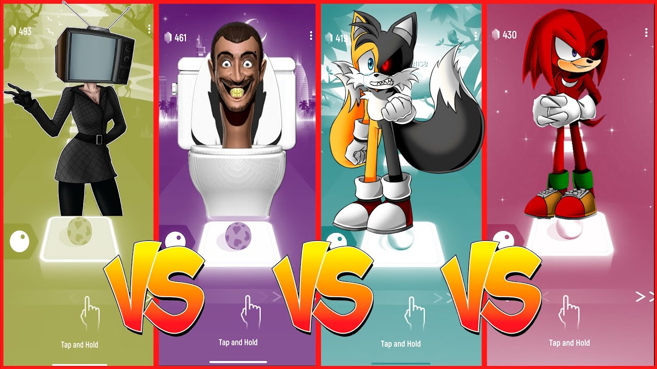 TV WOMAN 🆚 SKIBIDI TOILET 🆚 SONIC TAILS EXE 🆚 KNUCKLES EXE - Tiles Hop ...