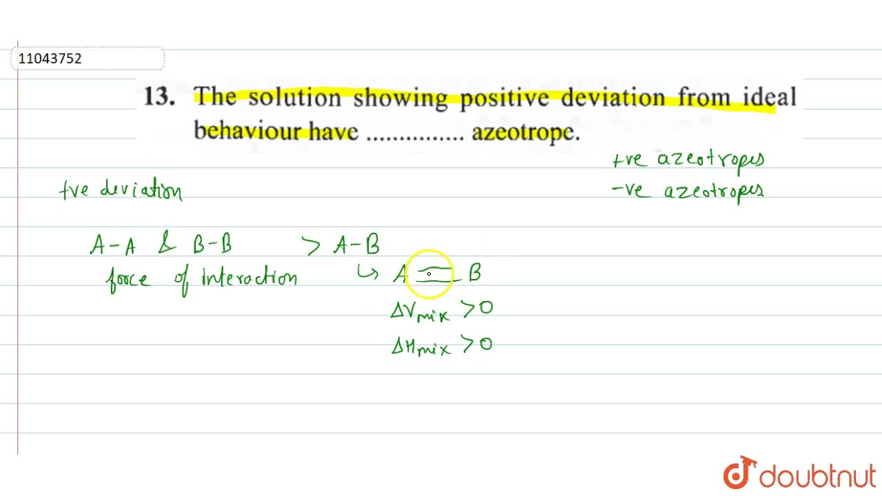 The solution showing positive deviation from ideal behaviour have ...