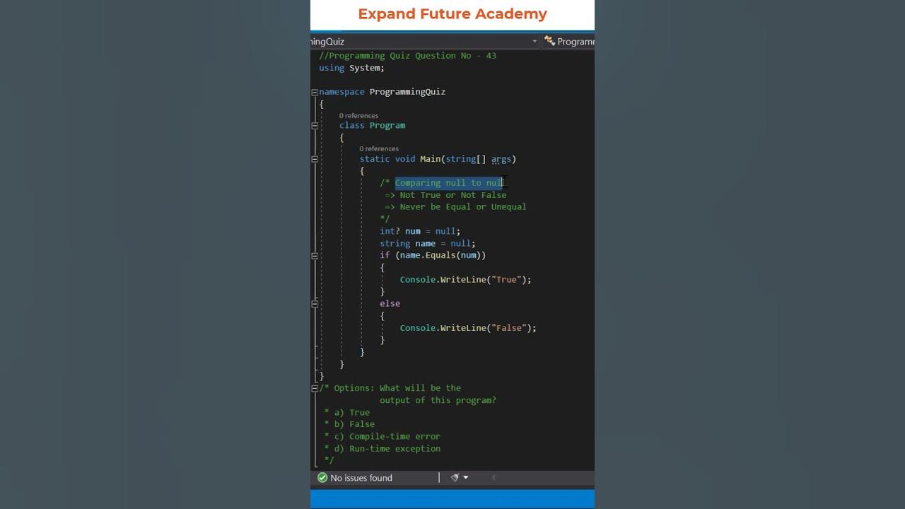 Solution for Programming Quiz Questions - Q43 - Expand Future Academy #Shorts #CSharp #Dotnet ...