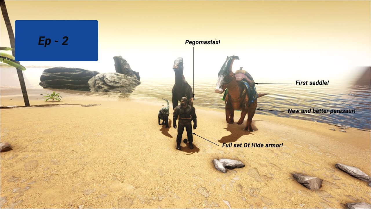 Parasaur and Pegomastax tame! Full hide armor and first mount! ARK EP ...