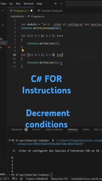 C# FOR instruction. conditions decrement #aspnetcoreprogramming - YouTube