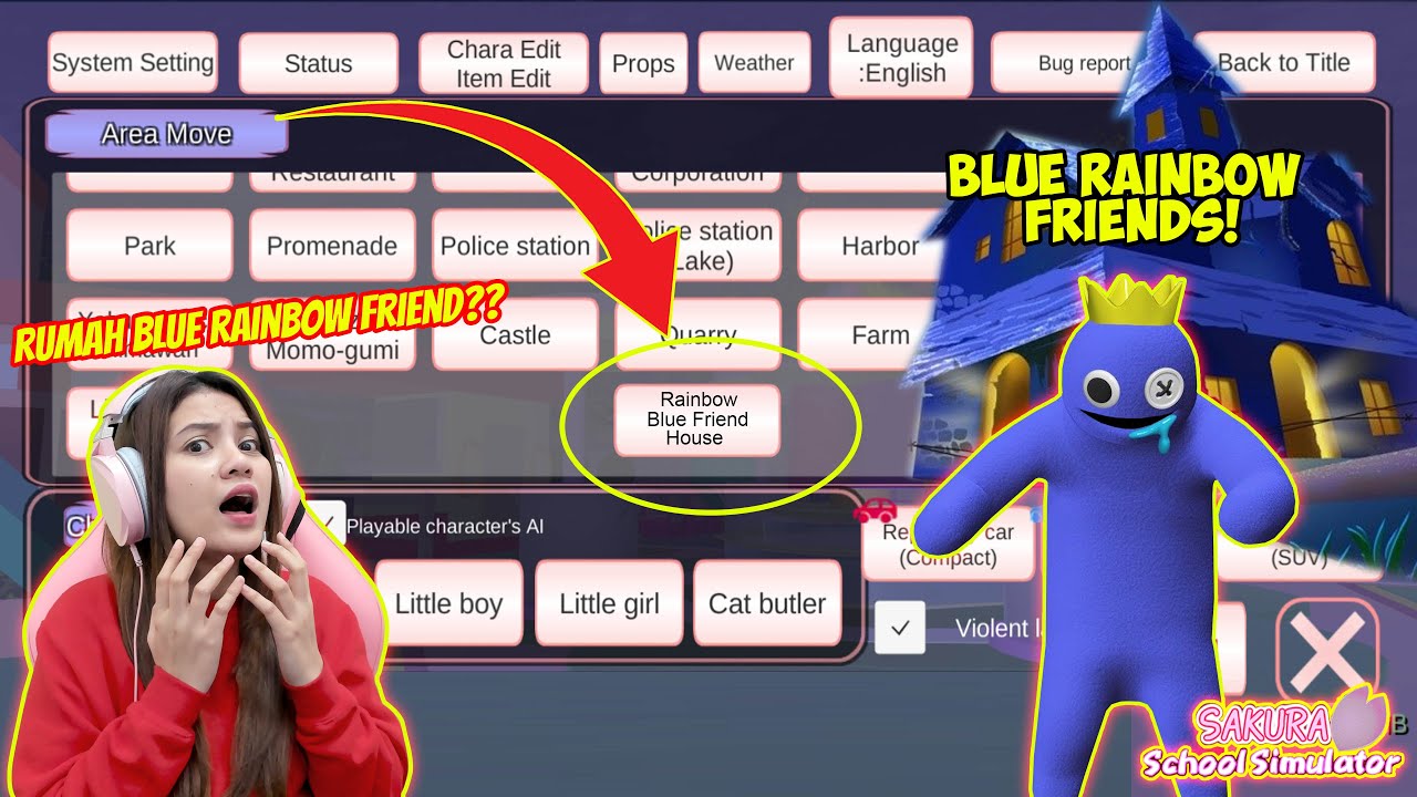 PETA KE RUMAH BLUE RAINBOW FRIENDS & TUTORIAL CARA MUNCULINNYA!! SAKURA SCHOOL SIMULATOR - PART ...