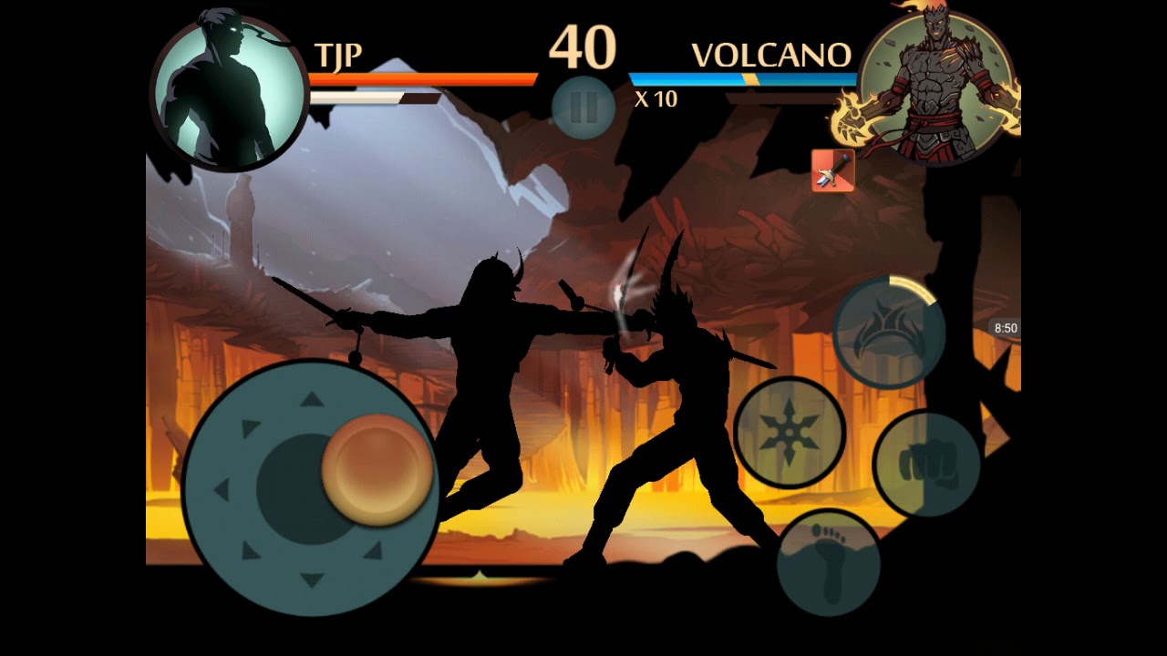 Shadow fight 2 deafeating volcano and getting beaten by magalith - YouTube