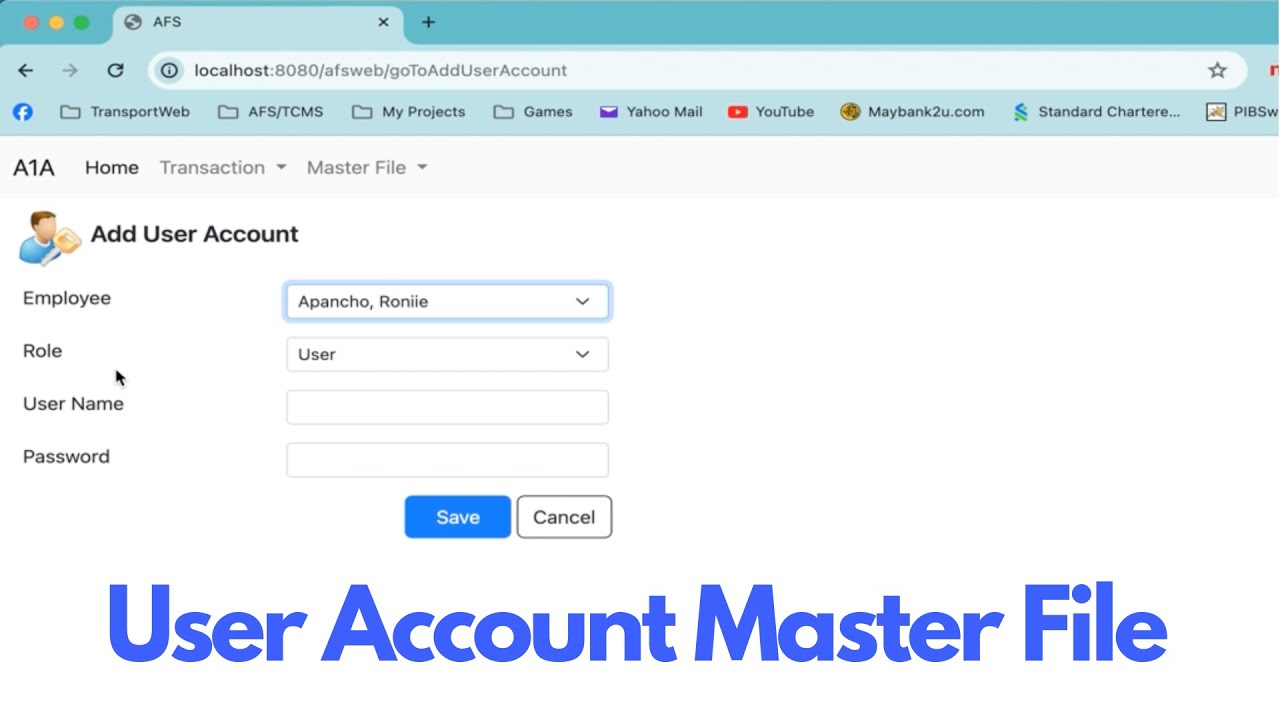 User Account Master File Demo | A1A Financial System - YouTube