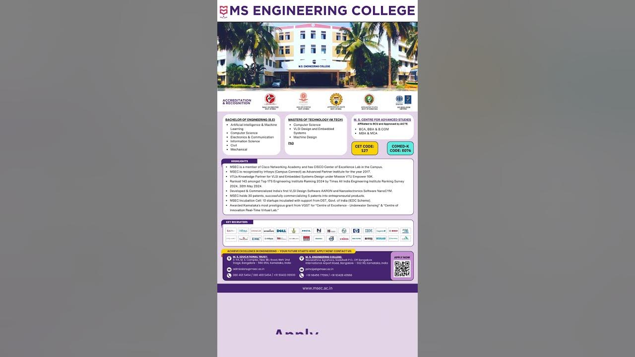 ADMISSIONS OPEN – M. S. ENGINEERING COLLEGE, BANGALORE! - YouTube