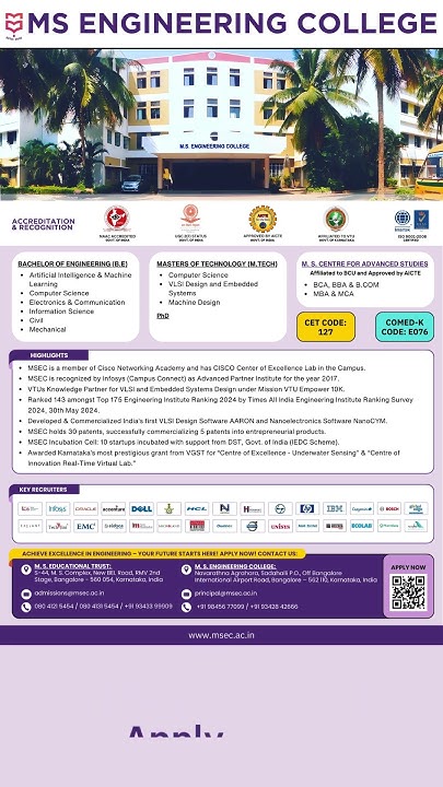 ADMISSIONS OPEN – M. S. ENGINEERING COLLEGE, BANGALORE! - YouTube