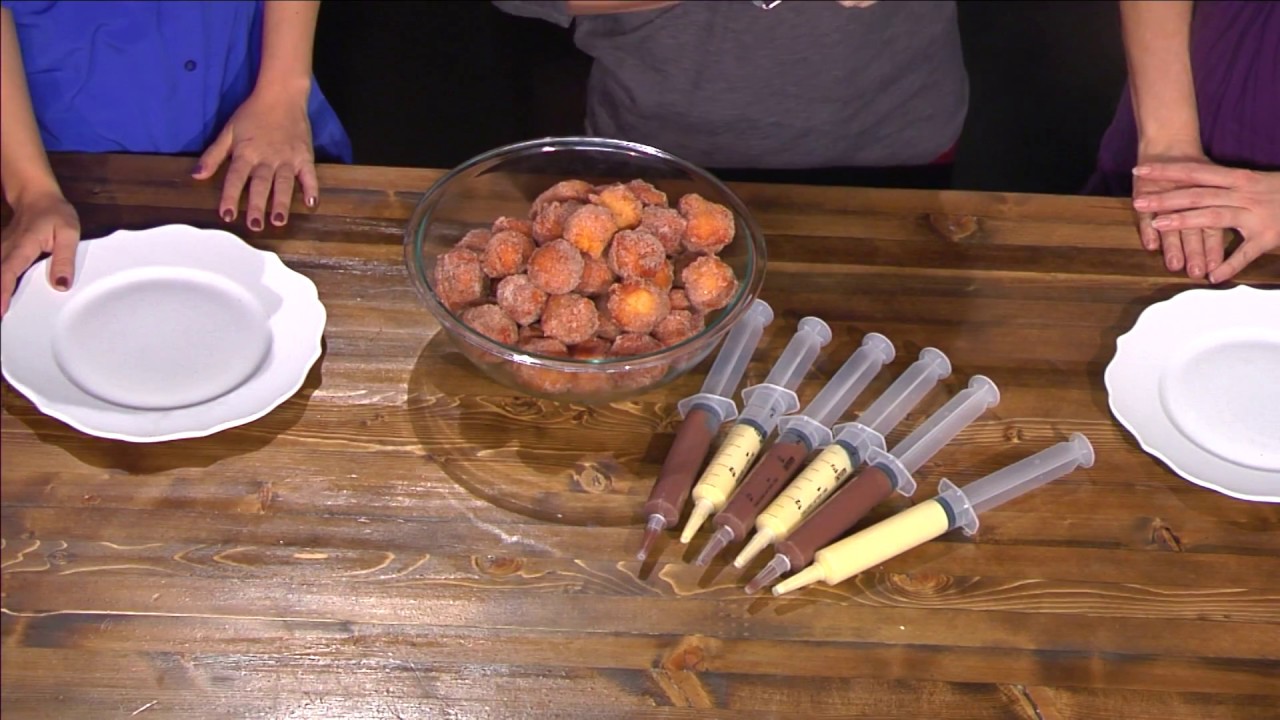 Doughnut holes with injectable fillings - Party Recipe - YouTube
