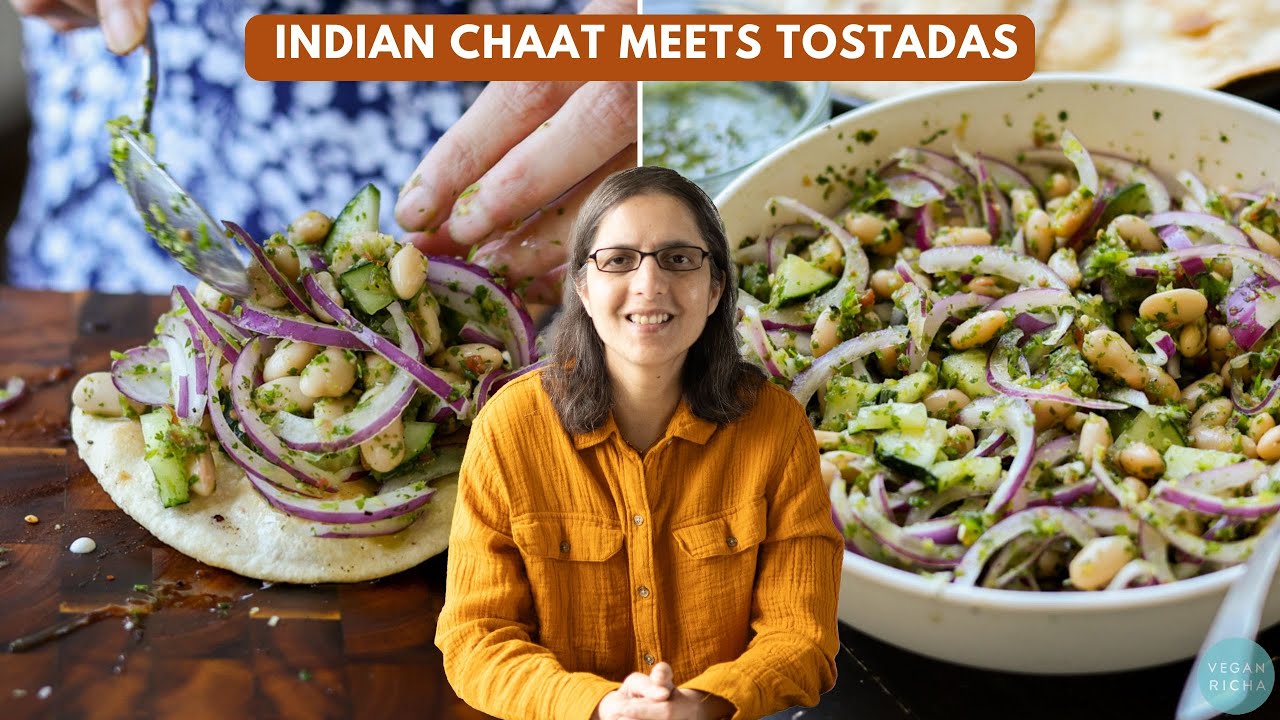 Indian Fusion WHITE BEAN TOSTADAS| Cilantro Chutney marinated beans on ...