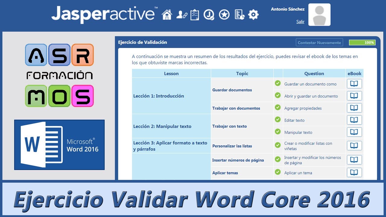 Ejercicio Validar Curso Word Core 2016 de Jasperactive - YouTube