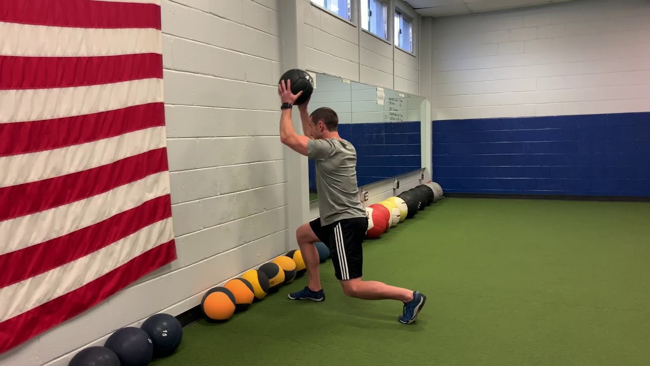 Split Stance Overhead MB Throw - YouTube