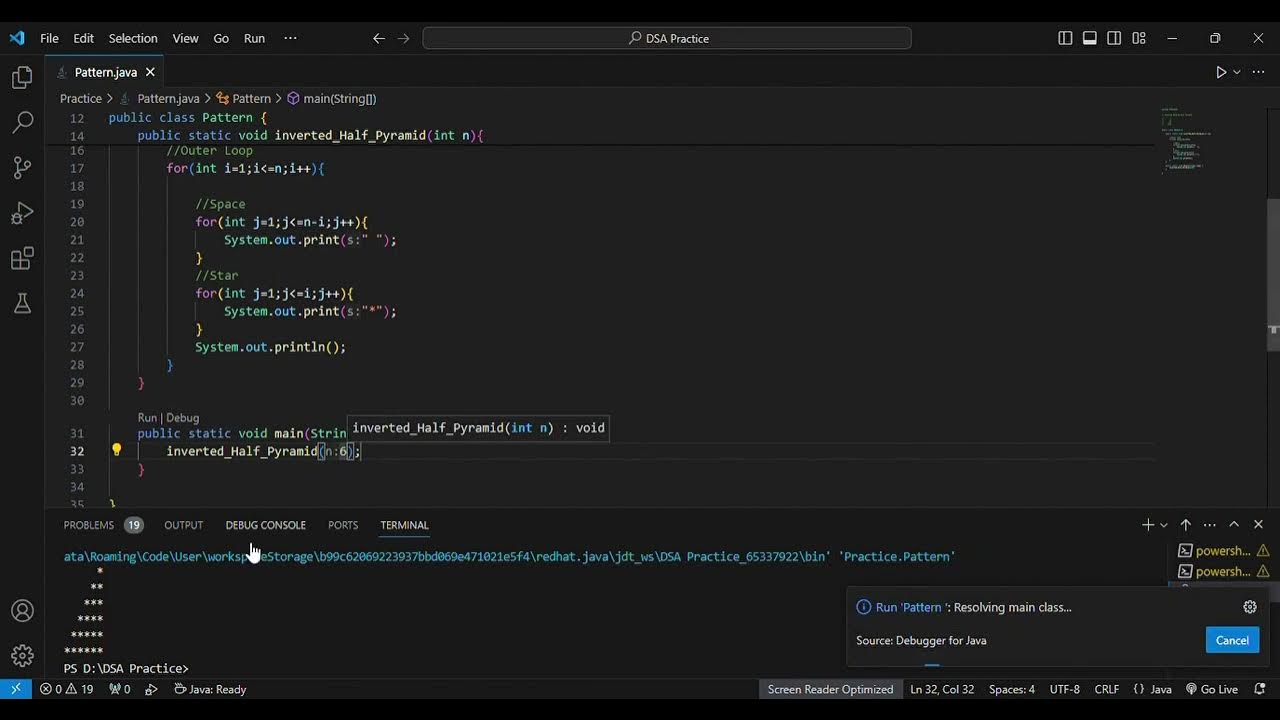 Inverted Rotated Half Pyramid In Java Youtube