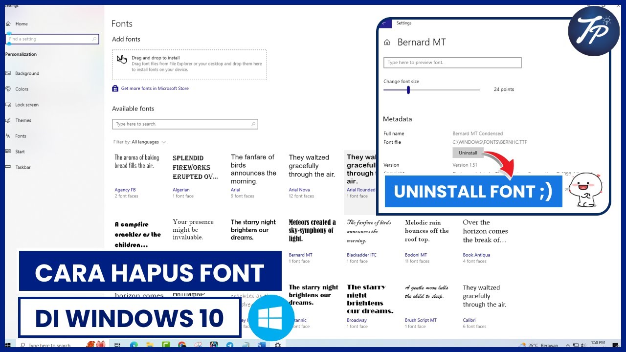 Cara Hapus Font Di Laptop Atau PC Windows 10 | Uninstall Font Windows ...