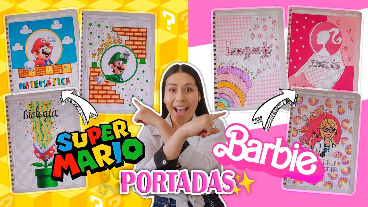 PORTADAS fáciles de MARIO BROS Vs BARBIE para todos TUS CUADERNOS📚 ...