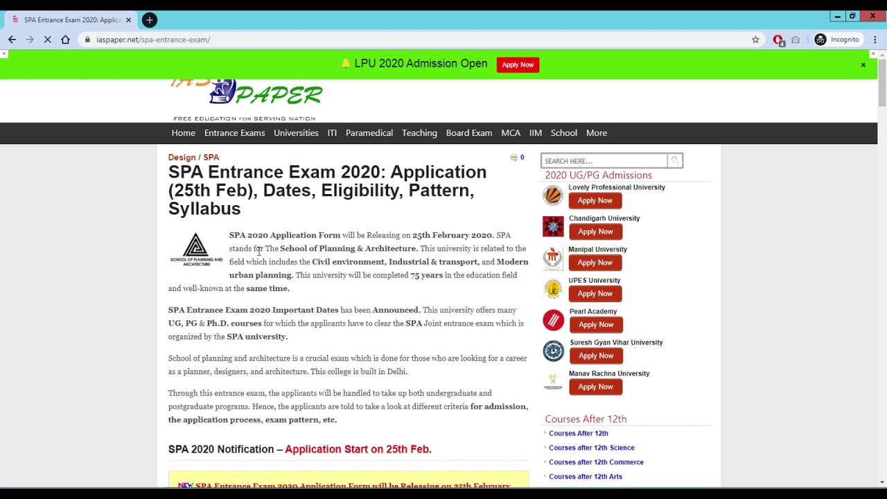 SPA Entrance Exam 2020 Application Important Dates (Announced) - Check ...