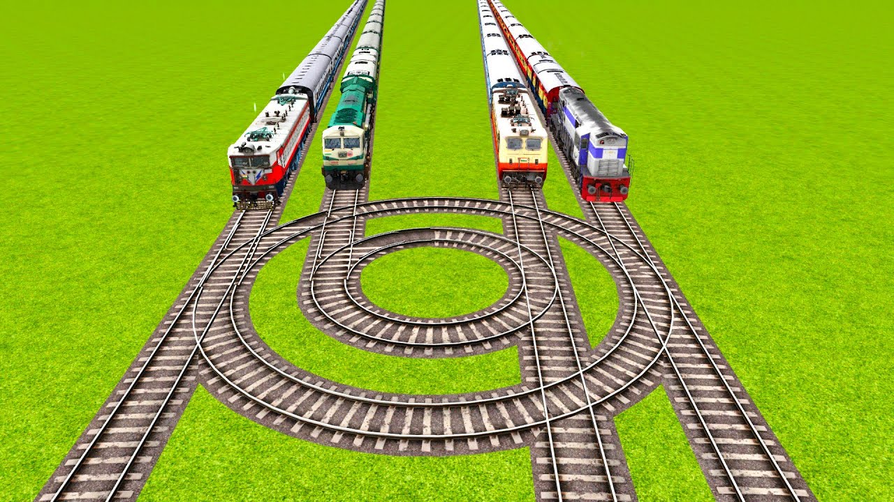 FOUR TRAINS CRAZIST CROSSED ON 360° DIGREE BIG & SMALL CIRCULAR ...