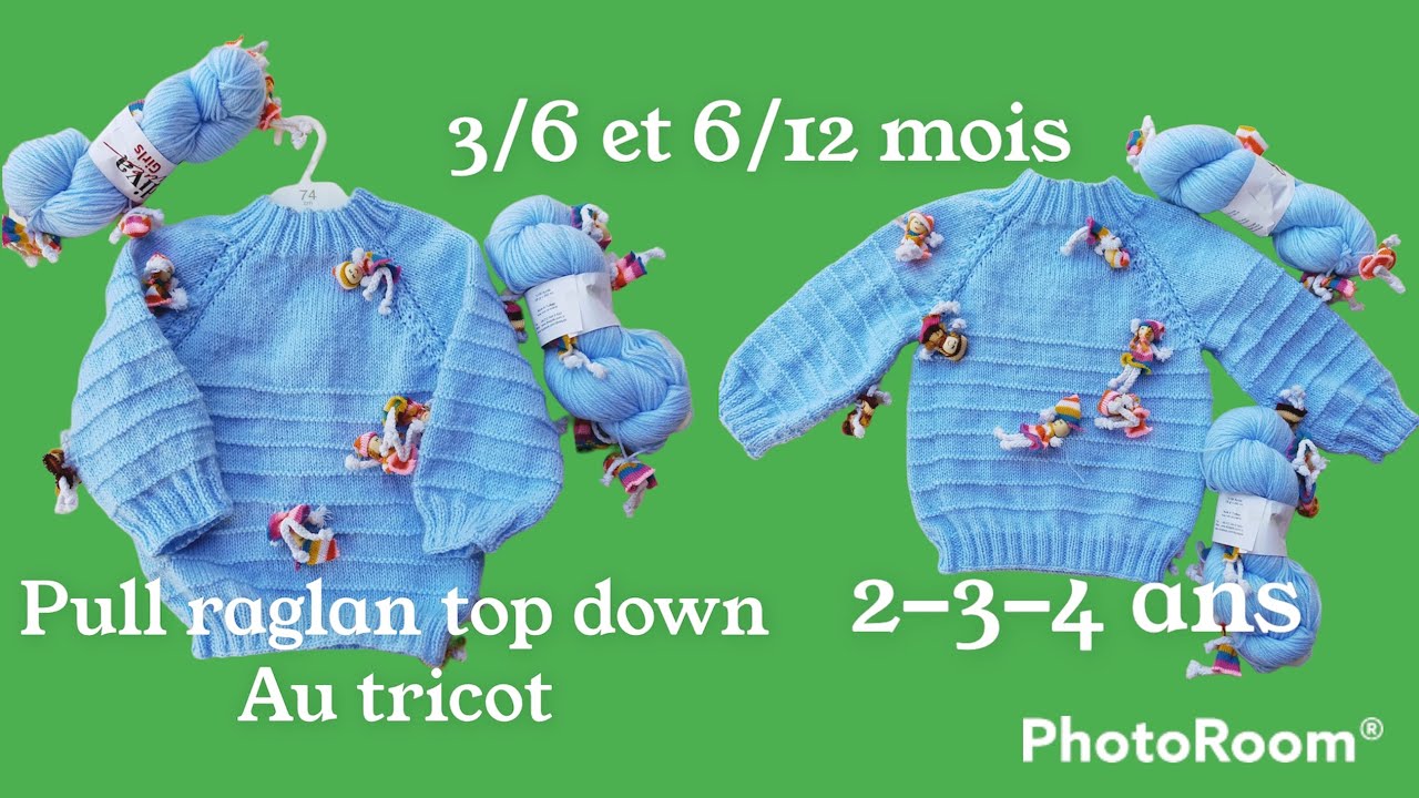 Pull top down au tricot, pull manches à raglan au tricot 1/2. - YouTube