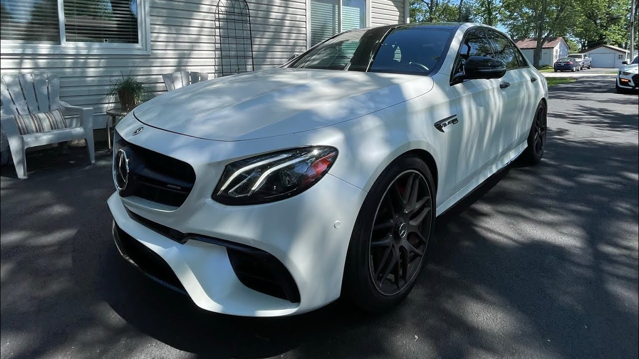 E63S AMG Wrapped in Satin Pearl White! - YouTube