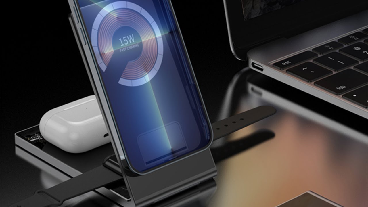 Magnetic Wireless Charger Stand 3 in 1, Desk Foldable Fast Charging ...