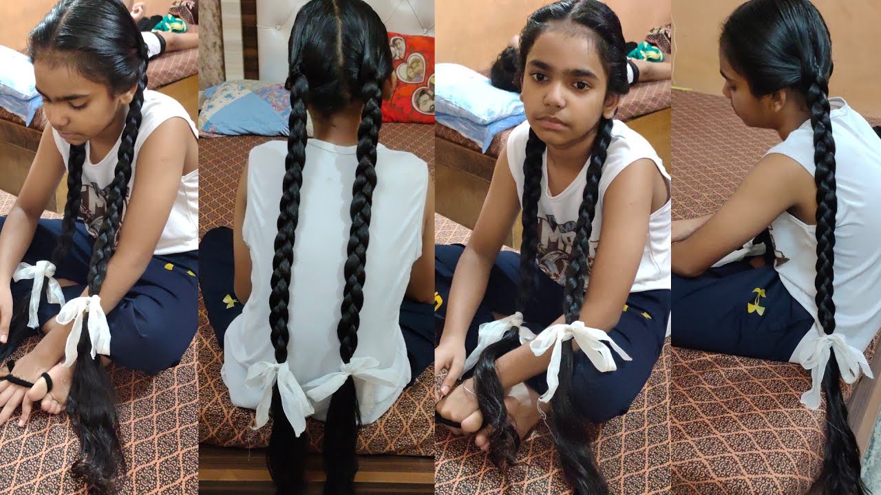 Jashan Long Hair Boy Oily Twin braids With Using White Ribbon/Long Oily ...