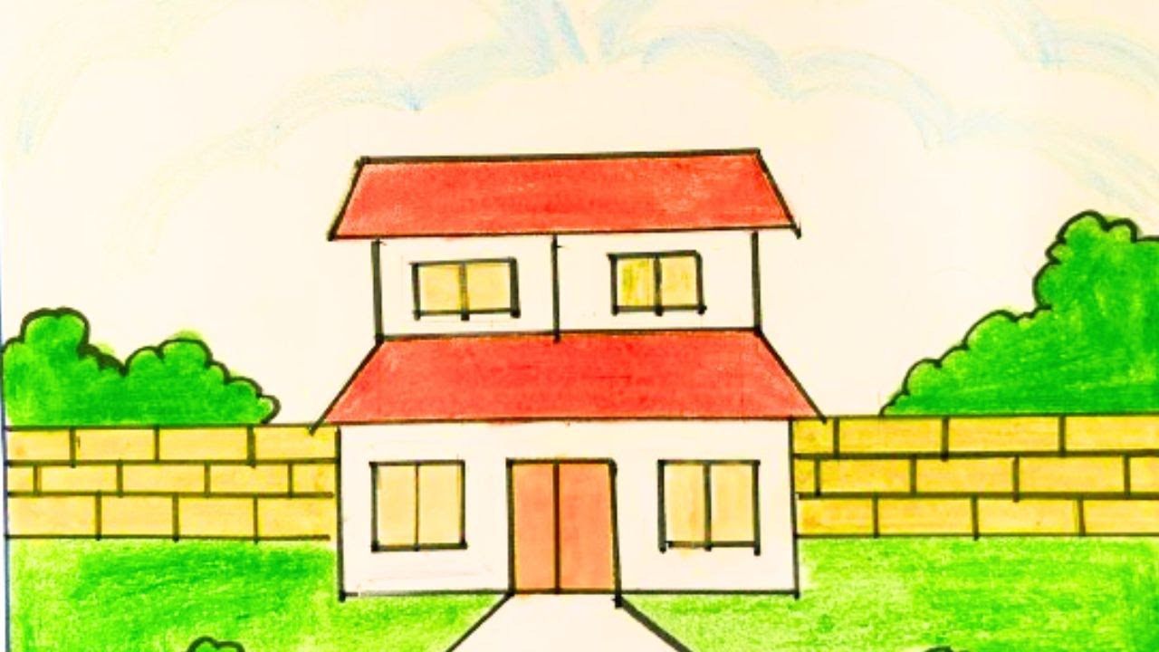 How to draw a House Scenery || Easy to Draw house scenery || House ...