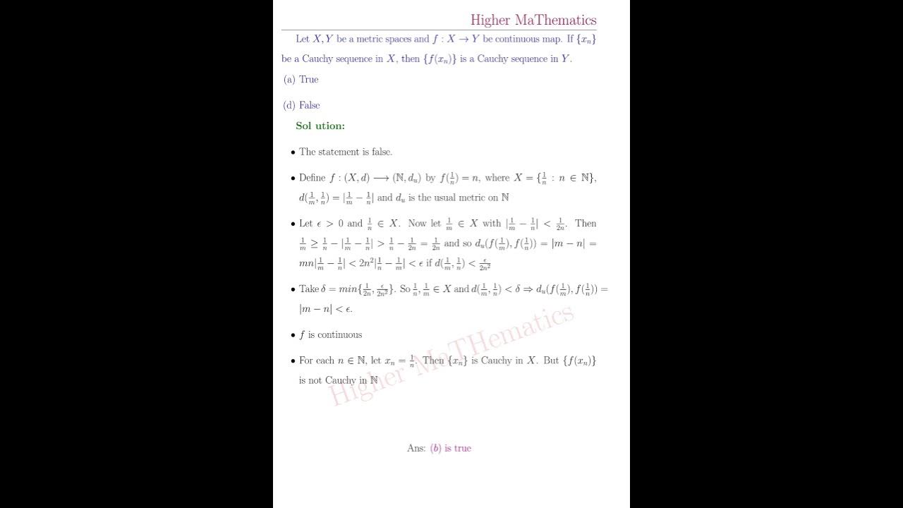 Real Analysis | xn is Cauchy sequence but f(xn) is not Cauchy - YouTube