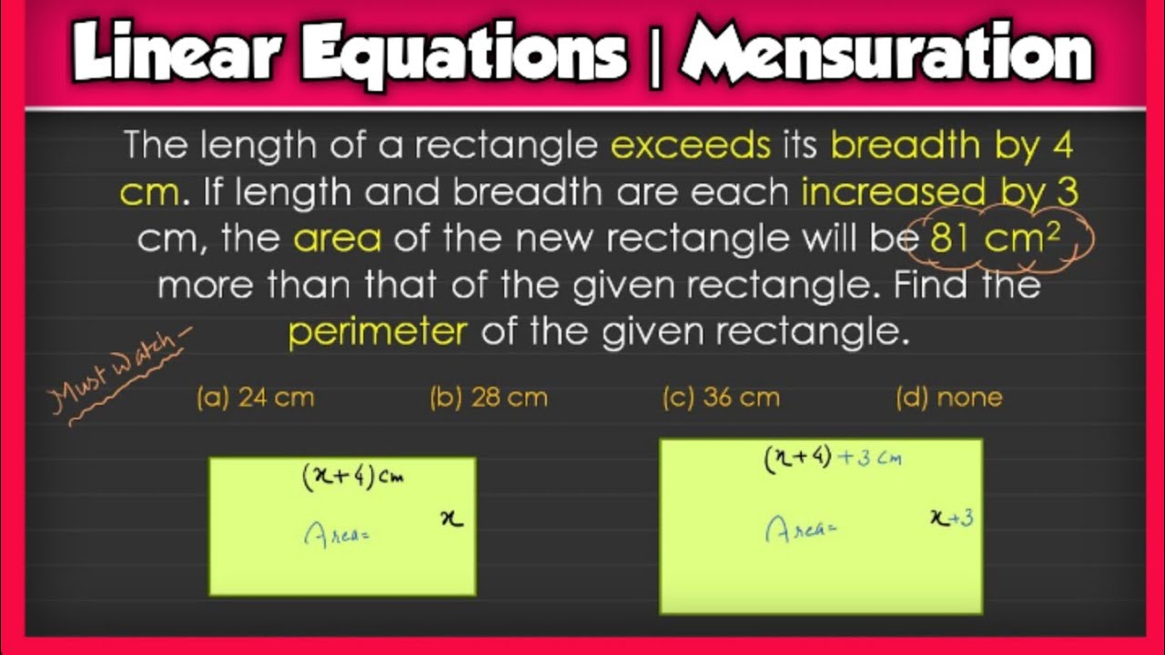 The length of a rectangle exceeds its breadth by 4 cm. If length and ...