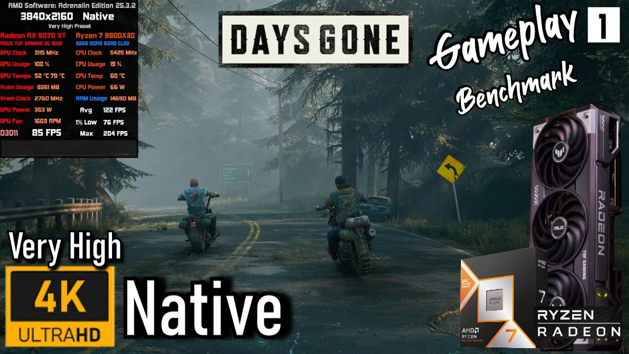 9070 XT 🖥️ 9800X3D 🎮 Days Gone @ 4K Native + Very High Preset - YouTube