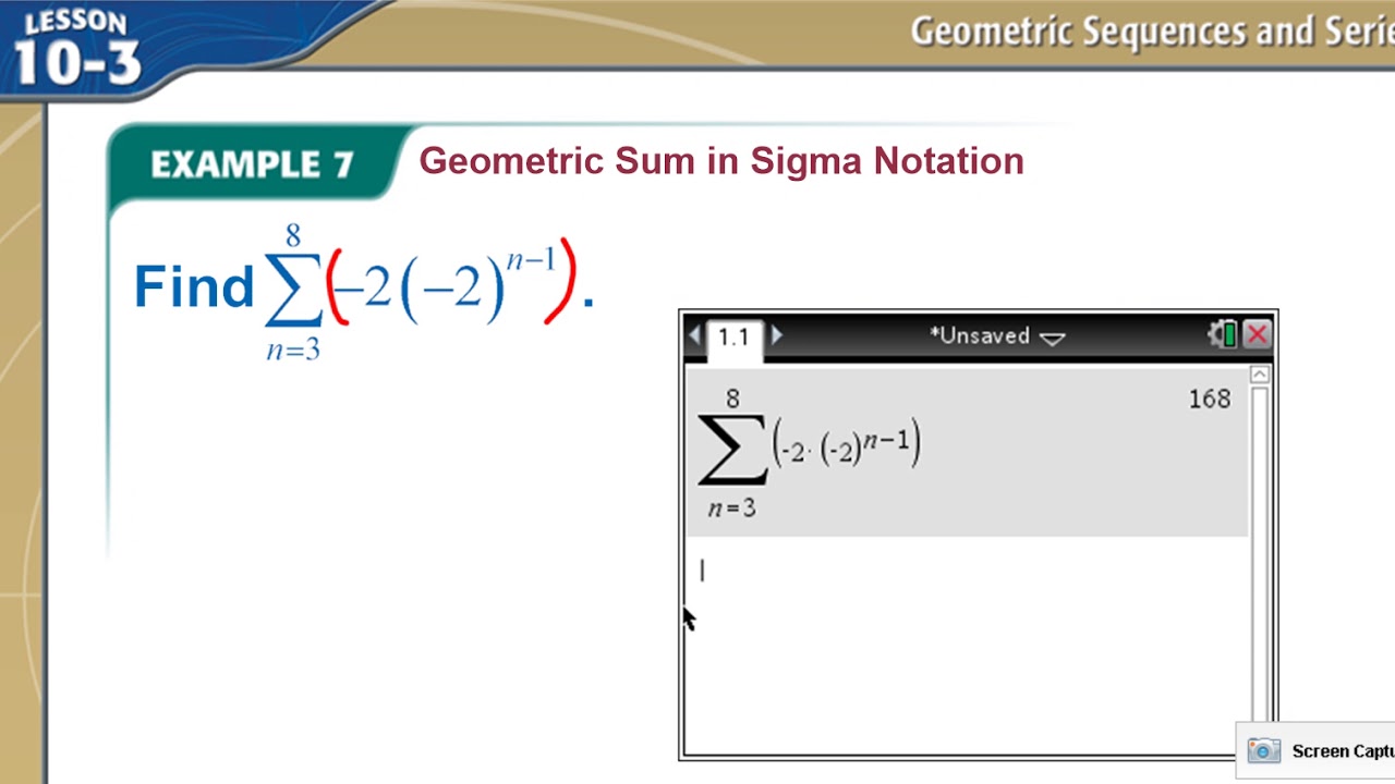 10-3 Example 7 Geometric Sum in Sigma Notation - YouTube