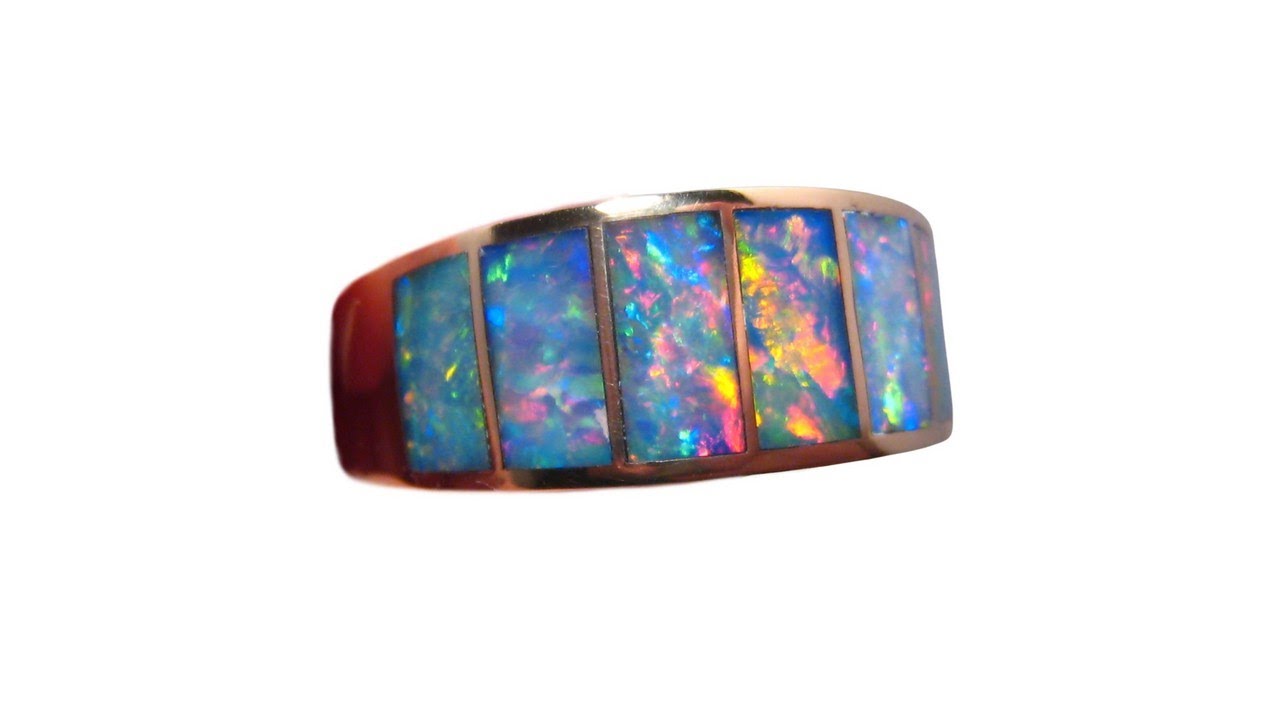 Mens Opal Ring Wide 14k Gold Band Six Brilliant Inlaid Opals - 8415 ...