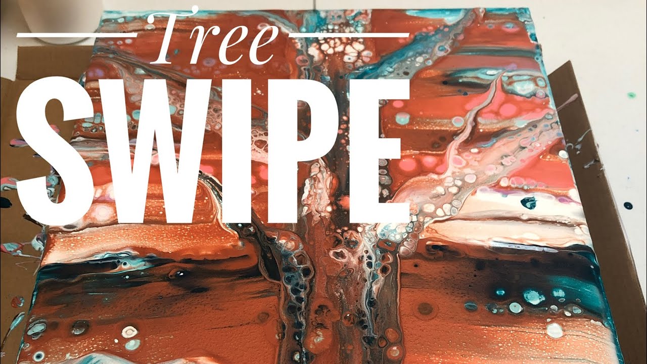 #98: acrylic pour painting. deliberate swiping to create a tree ...
