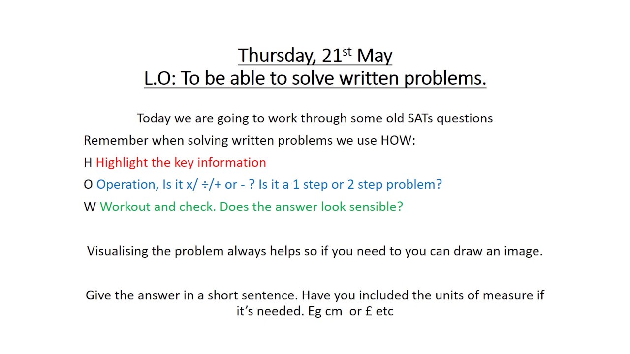 Thursday Written problems SATs questions 1 - YouTube