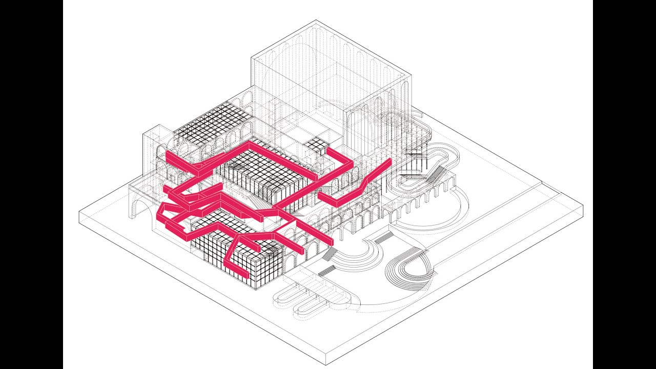 Museum Public Circulation in Wireframe - YouTube