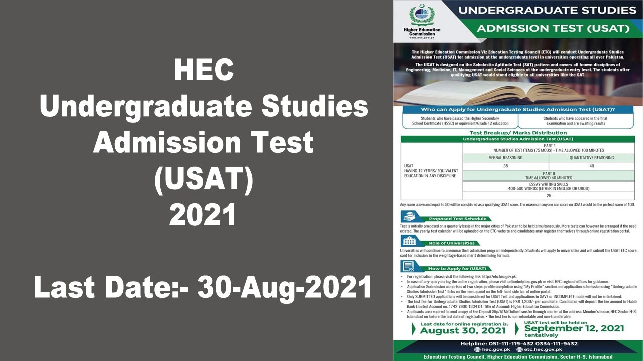 HEC Undergraduate Studies Admission Test (USAT) 2021 | Complete Details ...