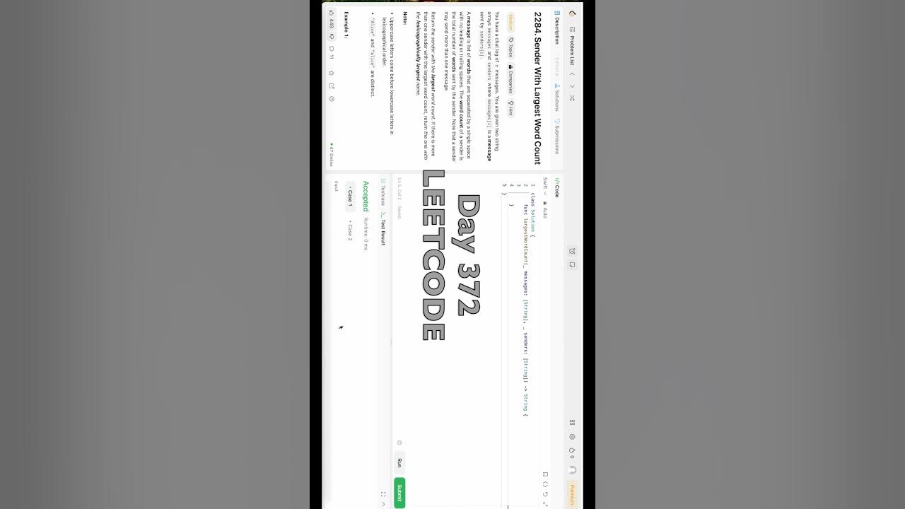 Day 372: LeetCode Problem 2284. - Swift #daily #challenge #swiftui #coding #leetcode - YouTube