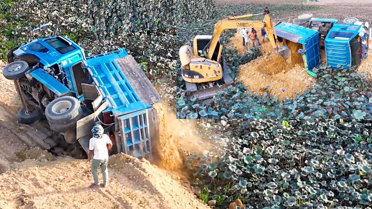 Incredible!Dump Truck 5Ton unloading Soil overturned Helping recovery ...