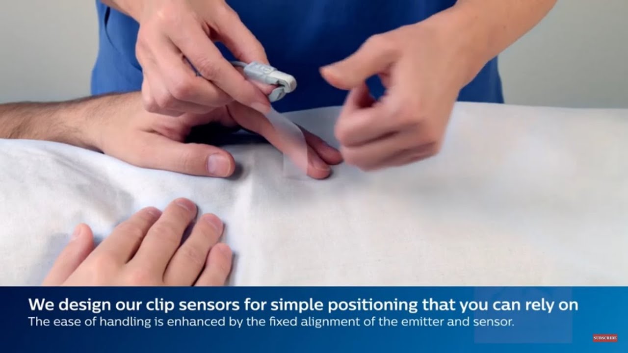 Positioning a Philips M1131A reusable clip SpO2 sensor - YouTube