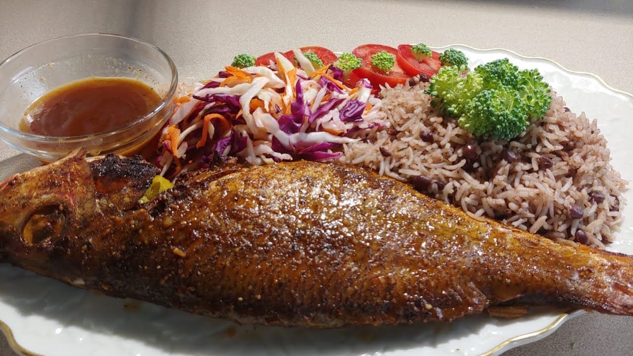 Oven Bake Red Snapper with rice and peas | Jamaican style - YouTube