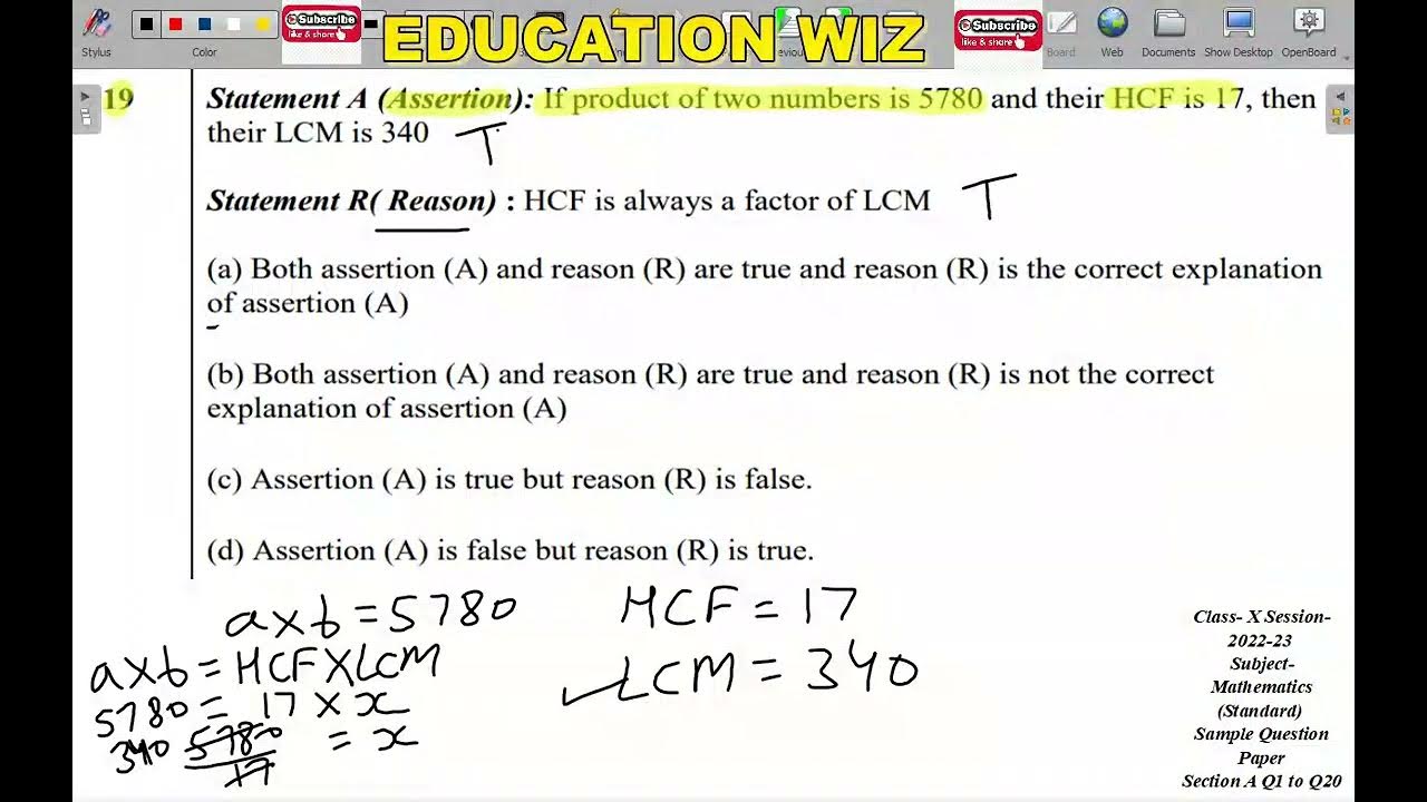 Class 10 Maths Sample Paper Standard 2022-23 question no 19 | Assertion Reason based question ...