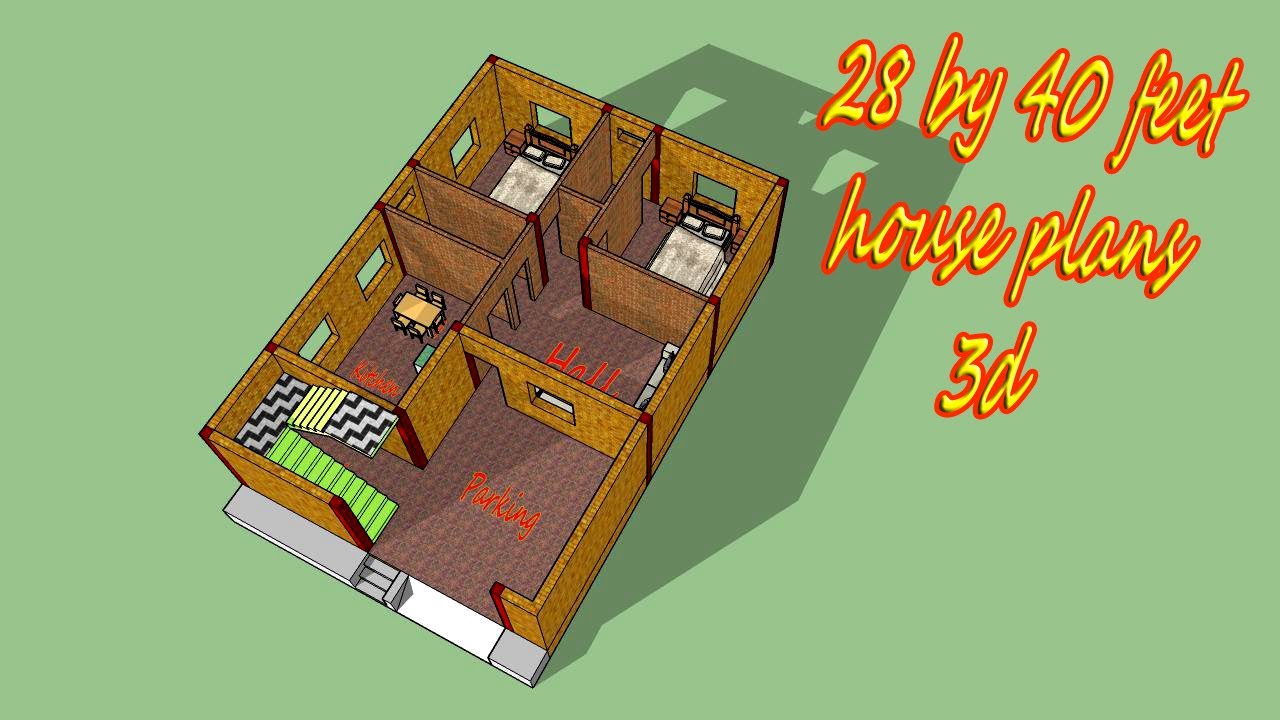 28 by 40 feet house plans 3d | 28 by 40 ka makan | 2 bedrooms house ...