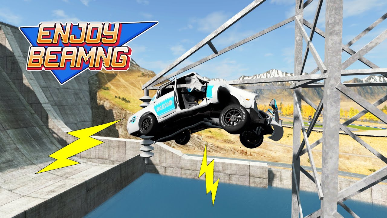 Cars From Huge Dam Ramp vs Electric Tower / Enjoy BeamNG Drive - YouTube