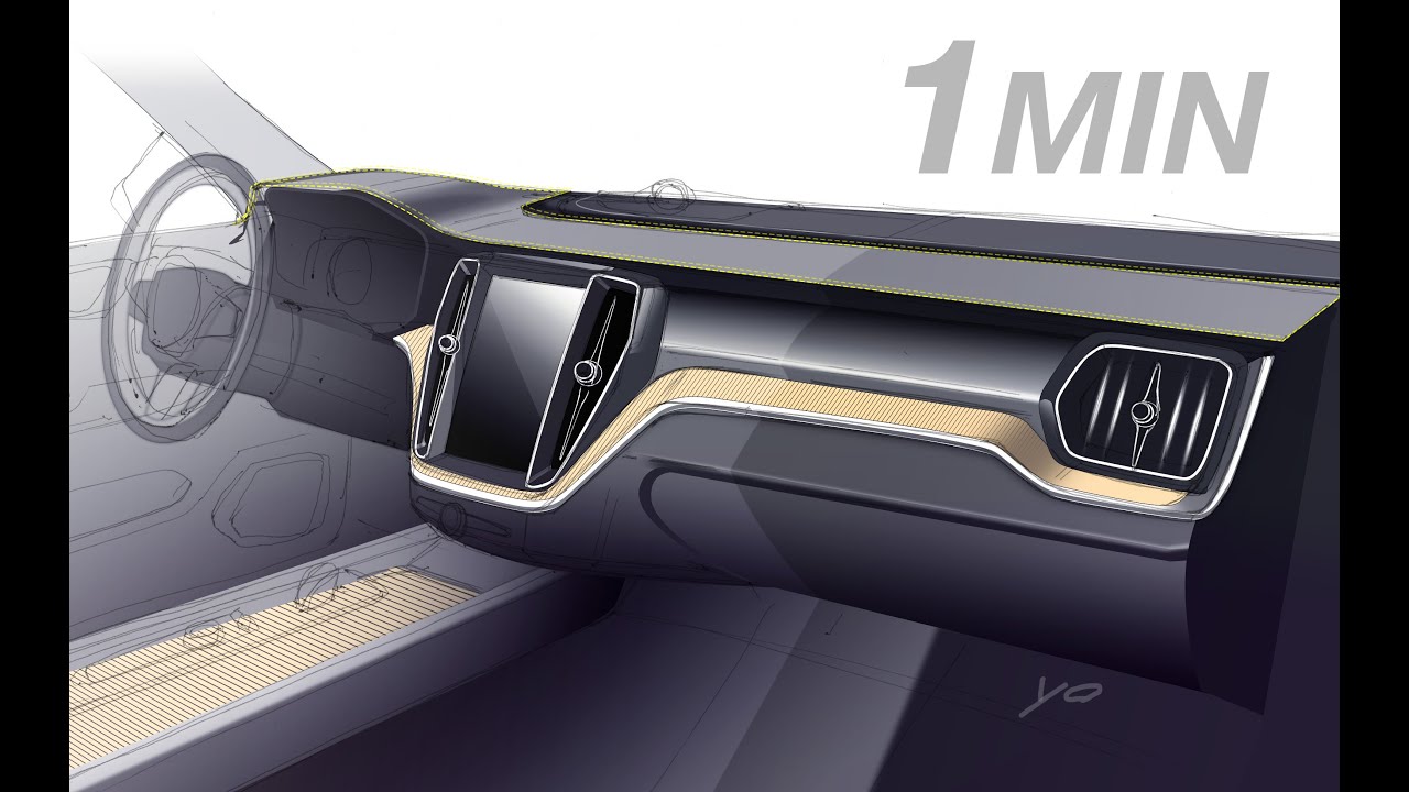 VOLVO V60 interior sketch design drawing - YouTube